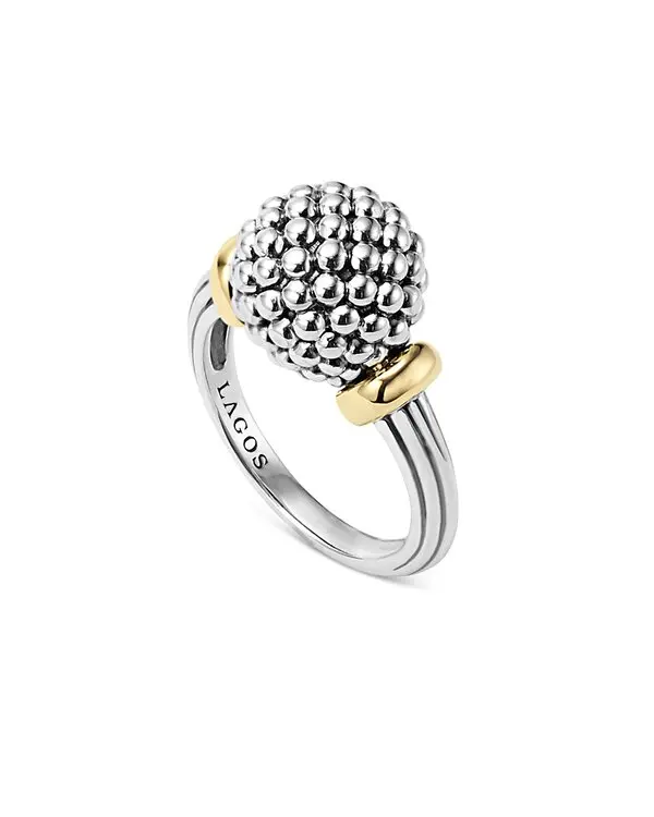 Lagos Sterling Silver Caviar Beaded Ring With 18k Gold