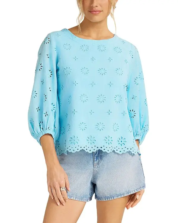 MATTY M Kashira Eyelet Puff Sleeve Top - Sky