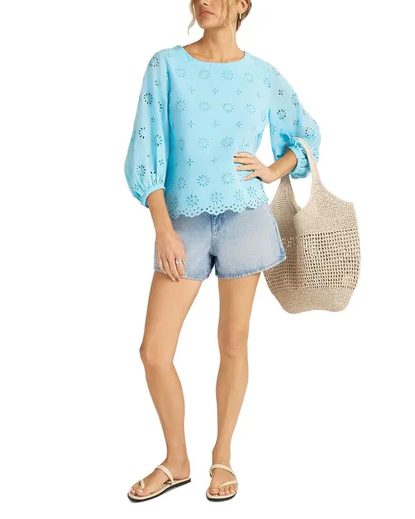 MATTY M Kashira Eyelet Puff Sleeve Top - Sky