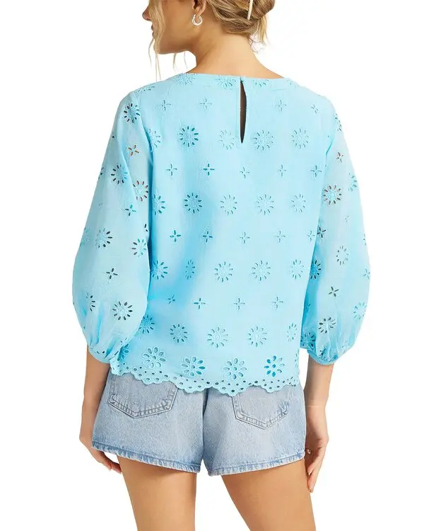 MATTY M Kashira Eyelet Puff Sleeve Top - Sky