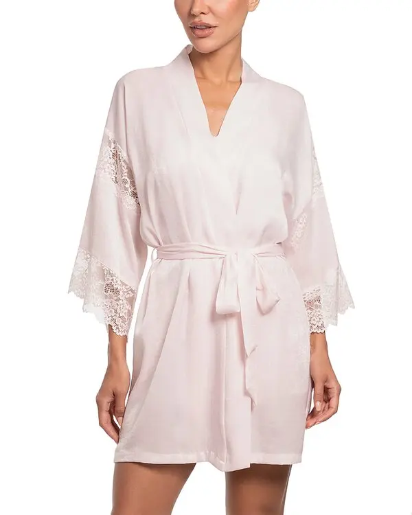IN BLOOM BY JONQUIL Shimmer Satin Lace Trim Wrap Robe - Rose