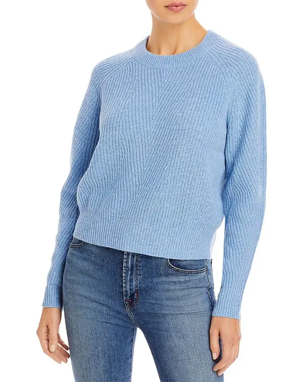 Aqua Cashmere Ribbed Cashmere Sweater Exclusive - Heather Blue
