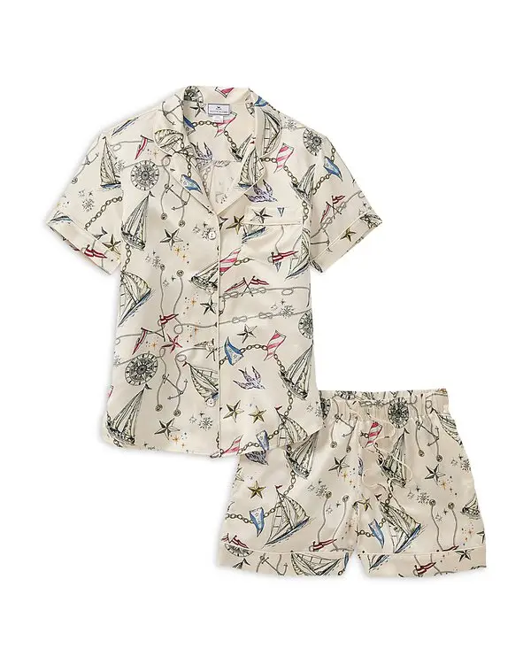 PETITE PLUME Regatta Royale Silk Short Sleeve Short Pajama Set