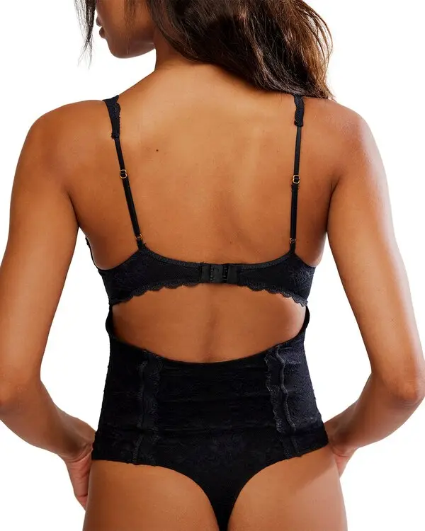 Free People Lace Trimmed Bodysuit - Black