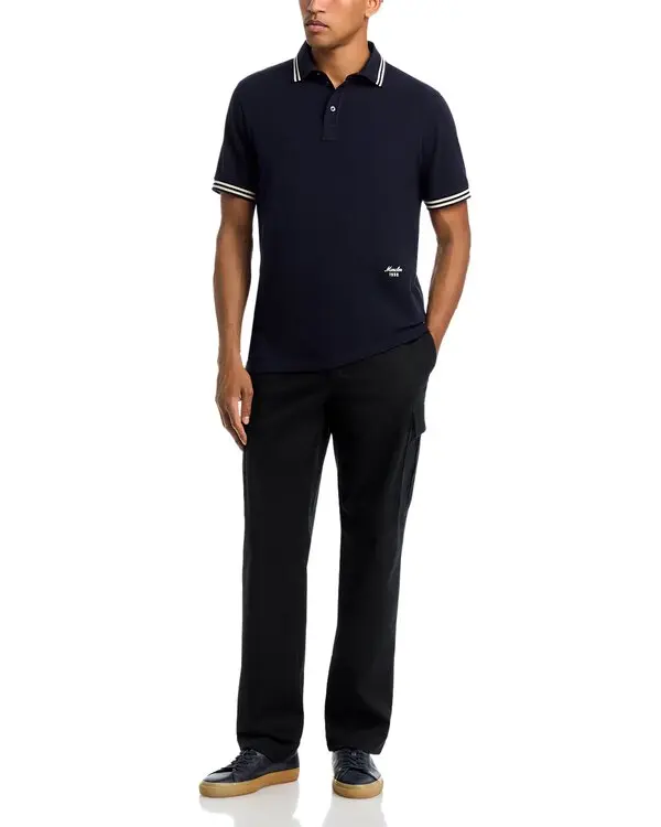 Moncler Striped Trim Cotton Piquet Polo Shirt - Navy