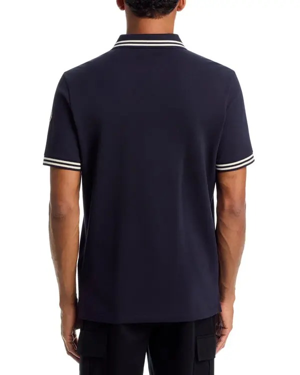 Moncler Striped Trim Cotton Piquet Polo Shirt - Navy