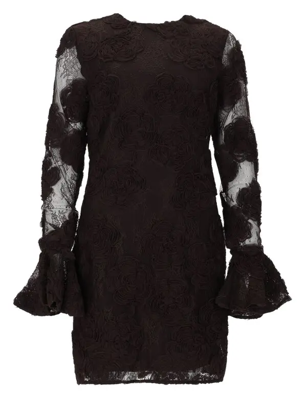 ROTATE BY BIRGER CHRISTENSEN Mini Dress With 3d Floral Appliqu - Brown