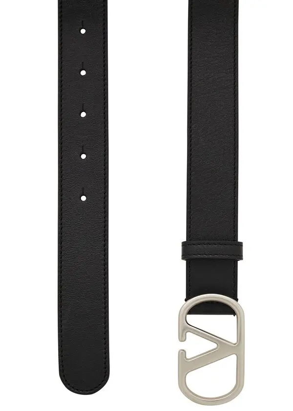 Valentino Garavani Vlogo Leather Belt - Black