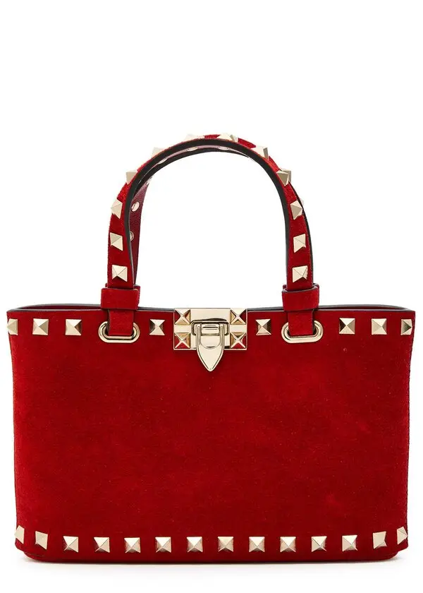 Valentino Garavani Rockstud Mini Suede Tote Bag - Red