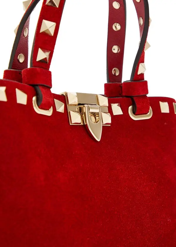 Valentino Garavani Rockstud Mini Suede Tote Bag - Red