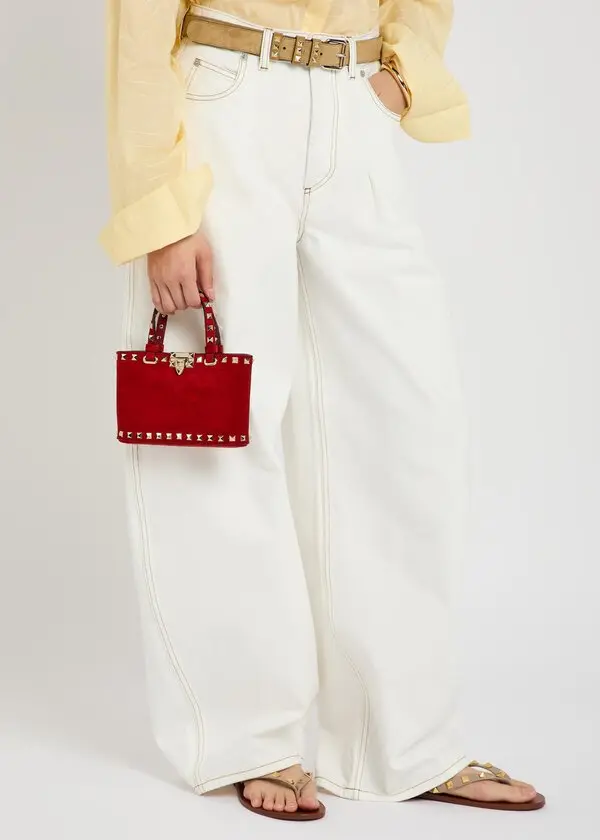 Valentino Garavani Rockstud Mini Suede Tote Bag - Red