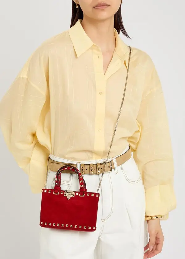 Valentino Garavani Rockstud Mini Suede Tote Bag - Red