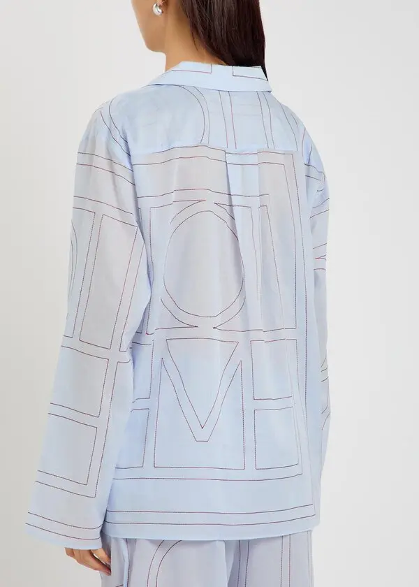TOTEME Logo Monogrammed Cotton-blend Pyjama Shirt - Light Blue