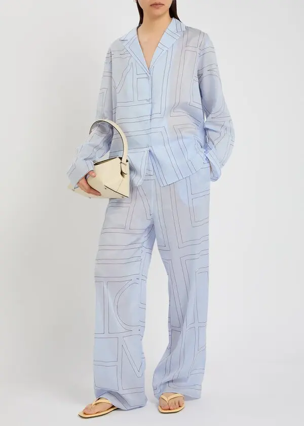 TOTEME Logo Monogrammed Cotton-blend Pyjama Shirt - Light Blue
