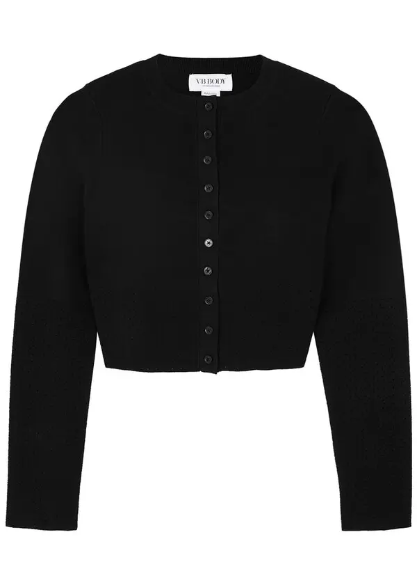 Victoria Beckham Vb Body Cropped Stretch-knit Cardigan - Black