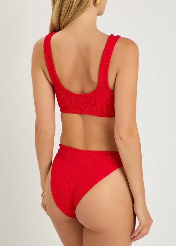 Hunza G Julia Crinkle Bikini With Gold Hoop Detail - Red