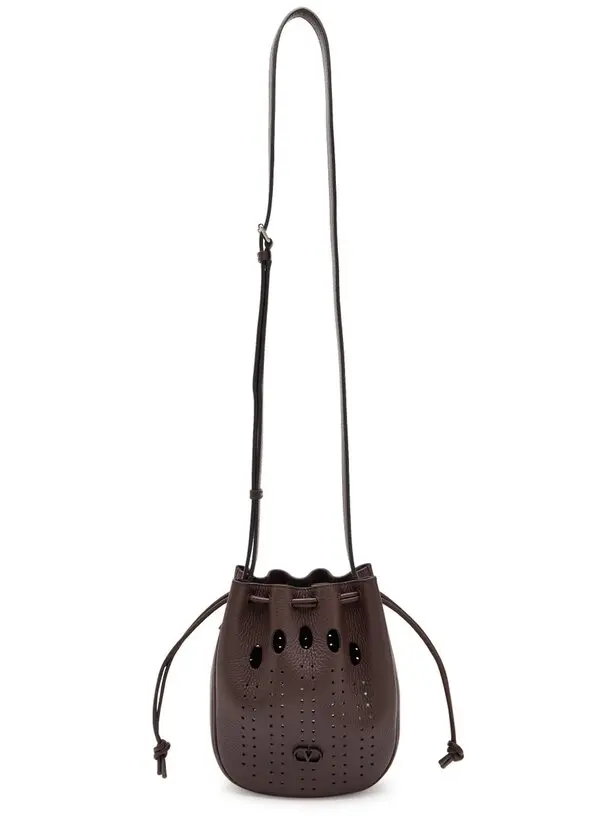 Valentino Garavani Perforated Grained Leather Bucket Bag - Brown