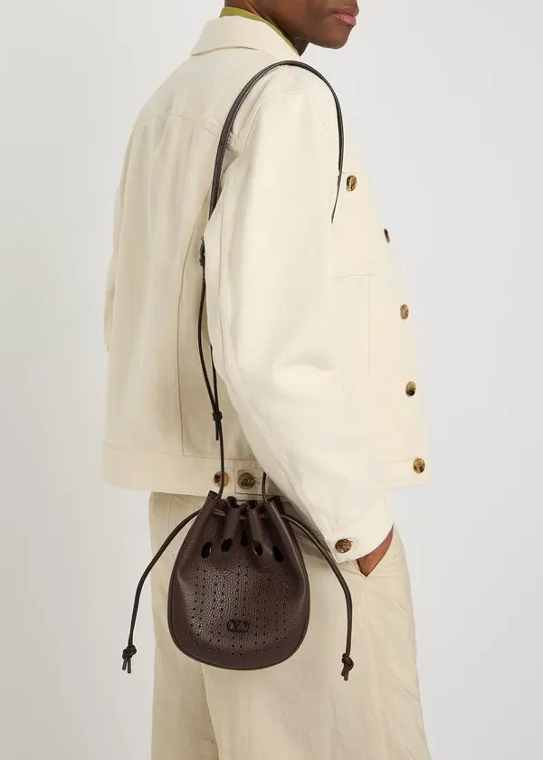 Valentino Garavani Perforated Grained Leather Bucket Bag