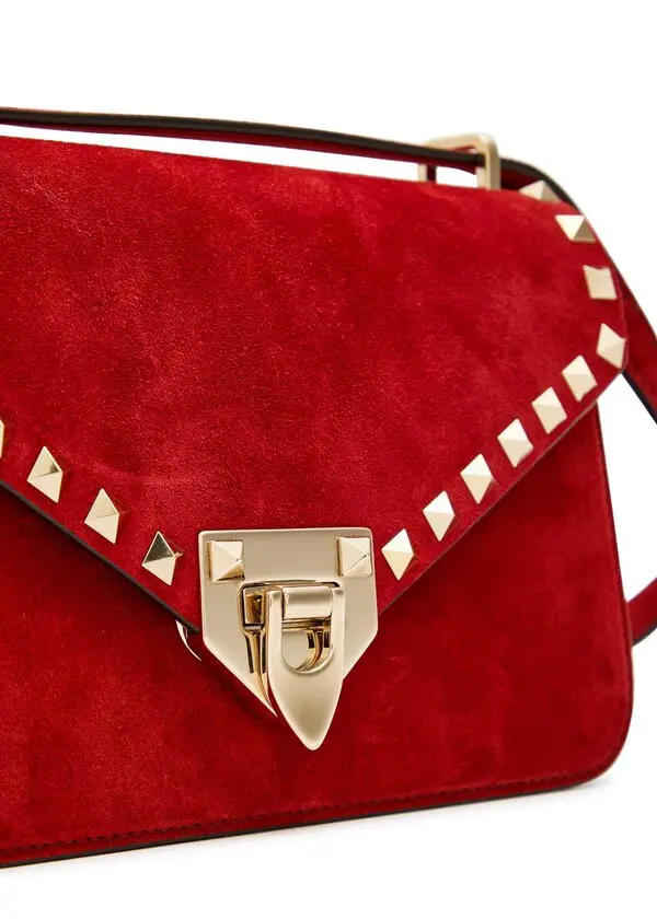 Valentino Garavani Rockstud Small Suede Shoulder Bag - Red