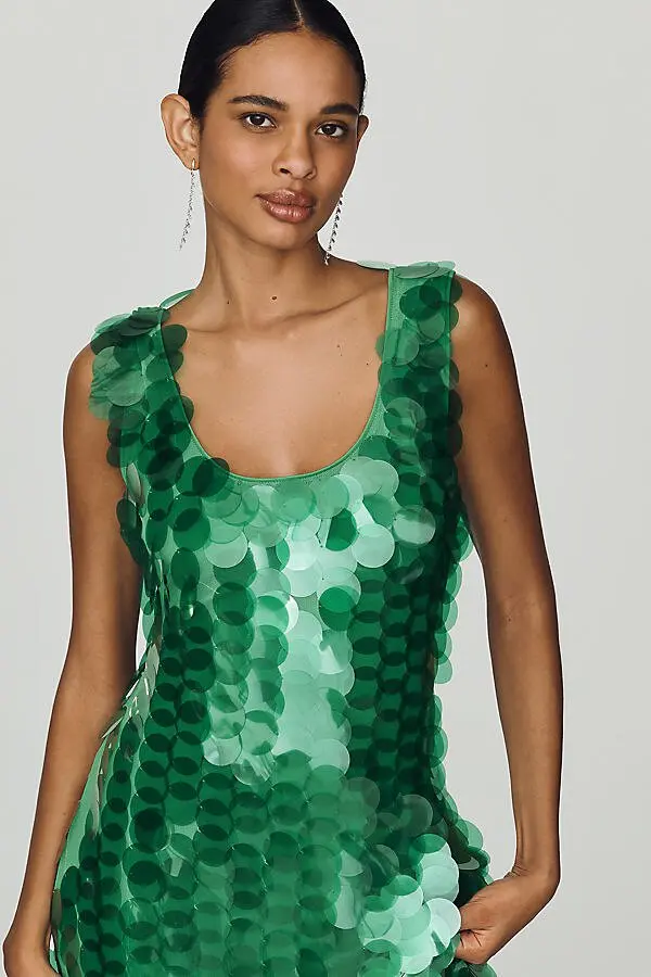 HUTCH Scoop-neck Sequ Midi Dress - Green