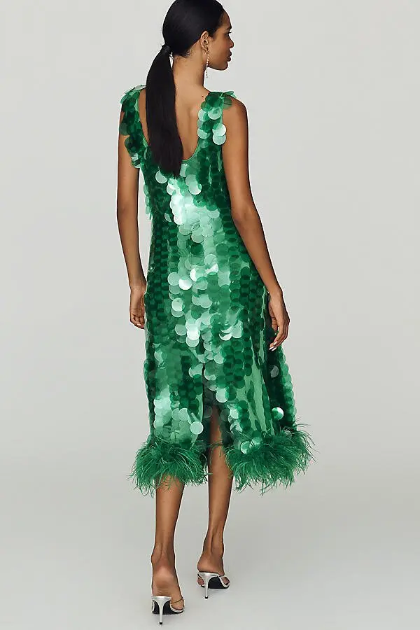 HUTCH Scoop-neck Sequ Midi Dress - Green
