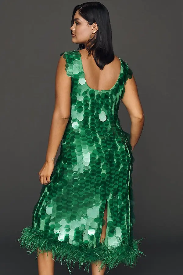 HUTCH Scoop-neck Sequ Midi Dress - Green