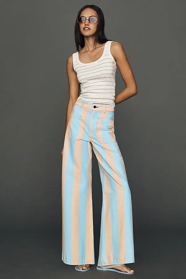 ASKK NY High-rise Wide-leg Pants - Palm Stripe