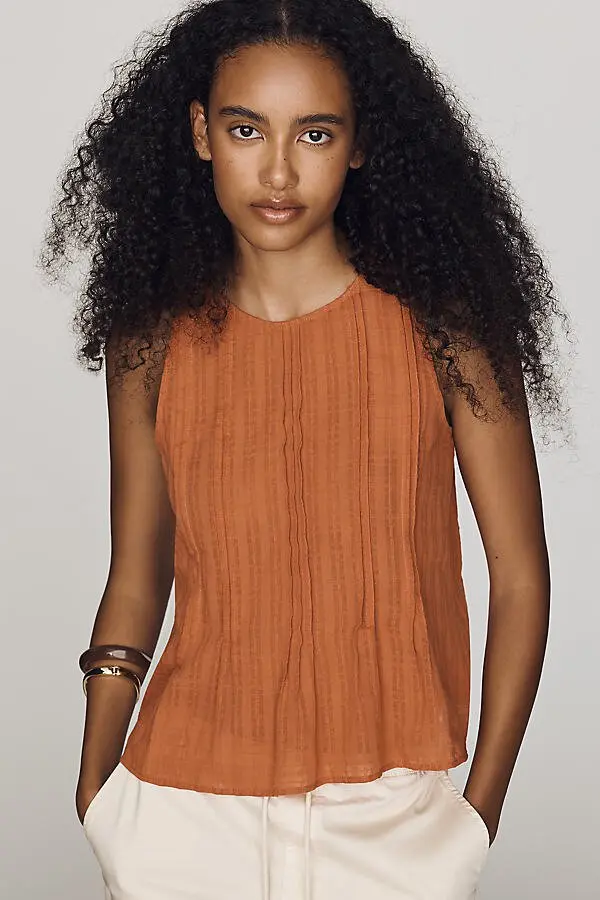 PILCRO Cotton Pintuck Tank Top - Rust