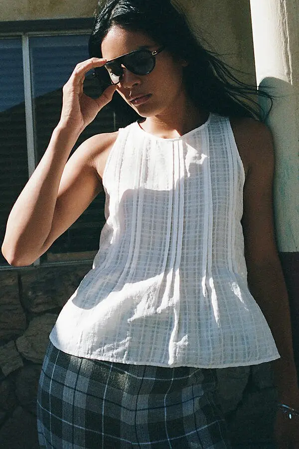 PILCRO 100% Cotton Pintuck Tank Top - White