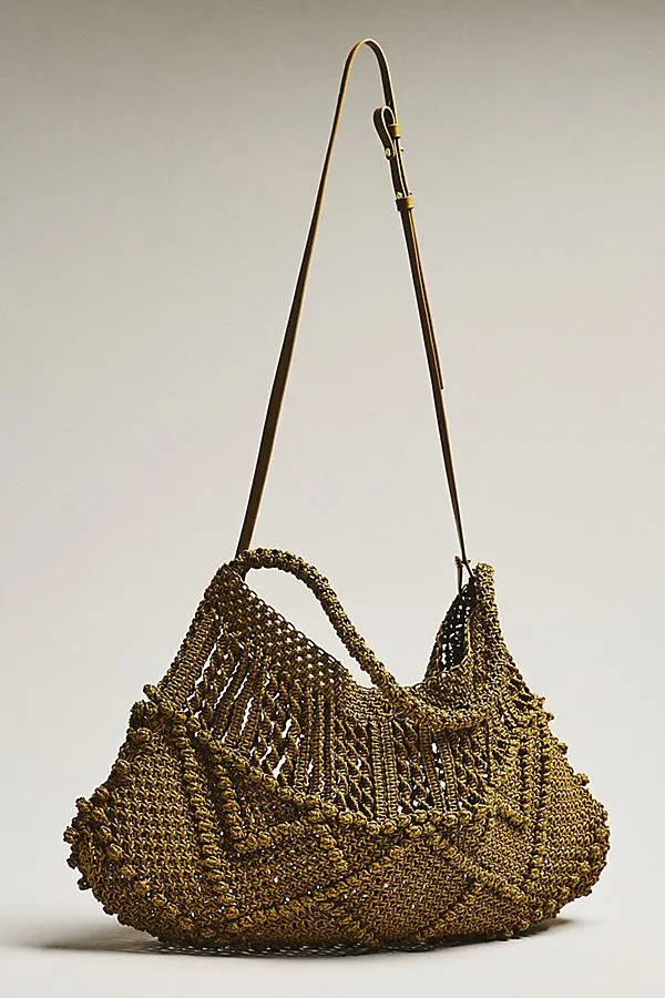 ALEMAIS Macramé Maxi Crescent Tote - Olive