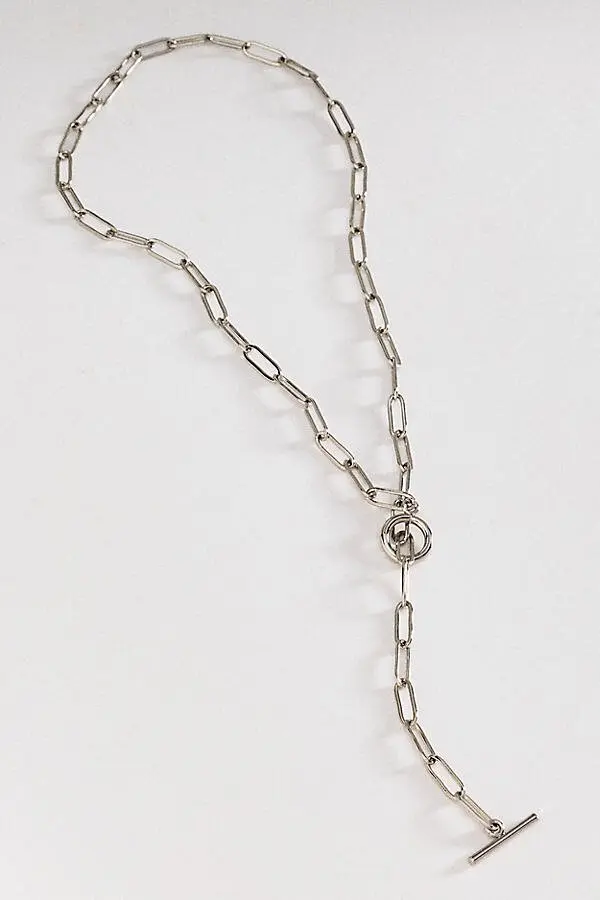 Anthropologie Water-resistant Paperclip Lariat Necklace - Silver