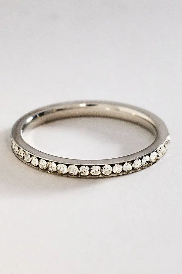 Anthropologie Crystal Pave Band Ring - Silver