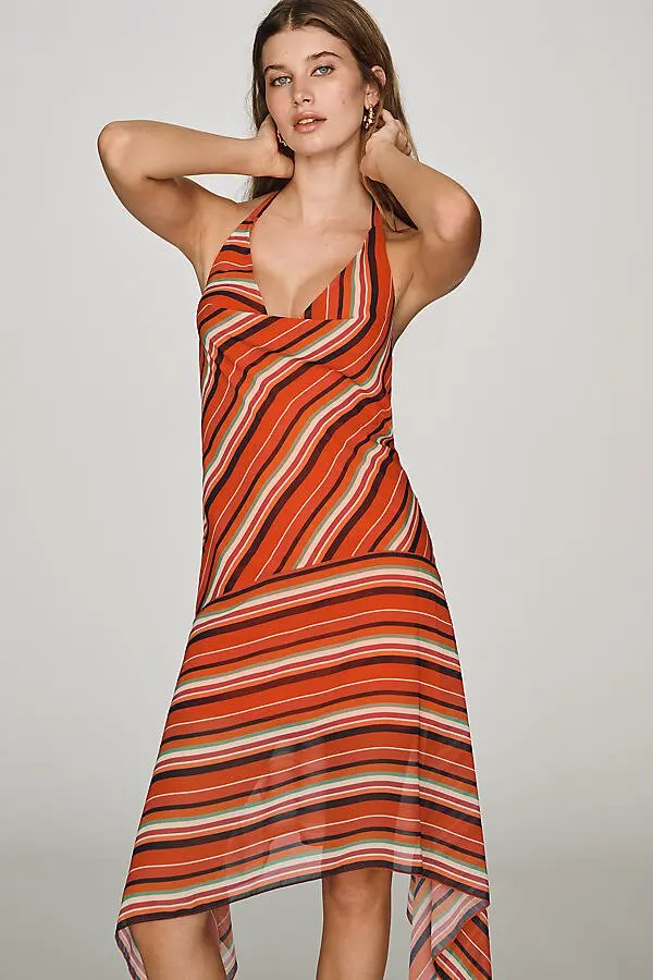 Amanda Uprichard Asymmetric Midi Dress - Red Pattern