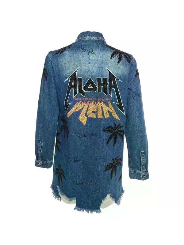 Loro Piana Distressed Aloha Print Denim Jacket - Blue