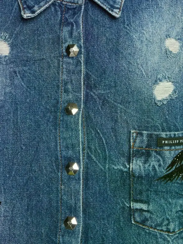 Loro Piana Distressed Aloha Print Denim Jacket - Blue