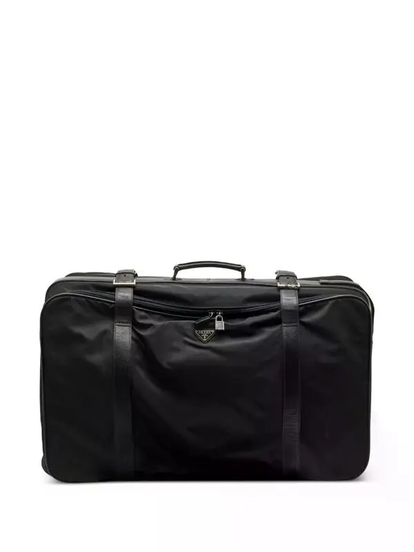 Prada Tessuto Garment Bag With Leather Trim - Black