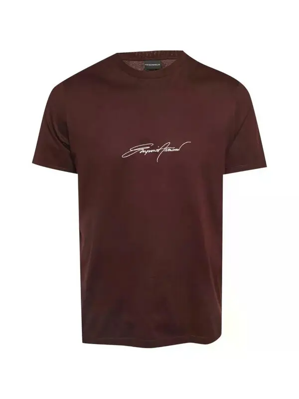 Emporio Armani Logo Embroidered T-shirt - Brown
