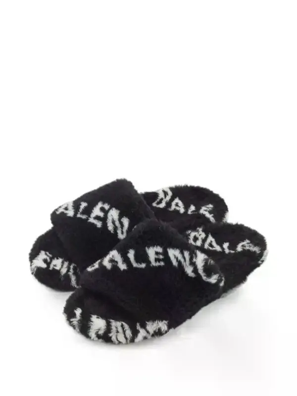 Balenciaga Intarsia Logo Shearling Slides