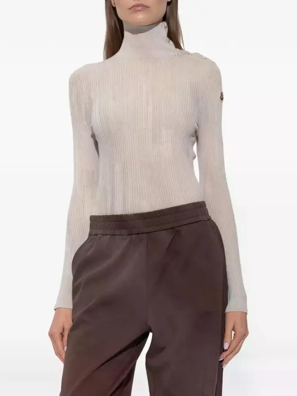 Moncler Ribbed Roll Neck Sweater With Button Detail - Neutrals