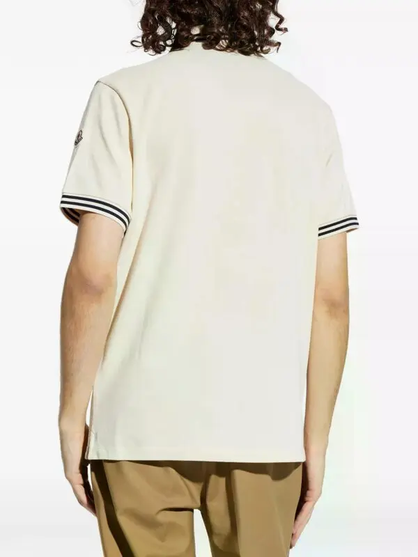 Moncler Striped Trim Cotton Piquet Polo Shirt - Neutrals