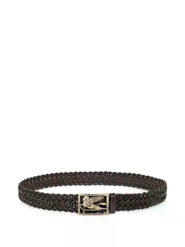 Etro Woven Leather Belt With Pegaso Buckle - Brown