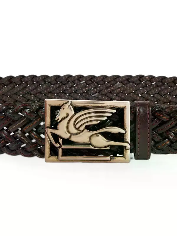 Etro Woven Leather Belt With Pegaso Buckle