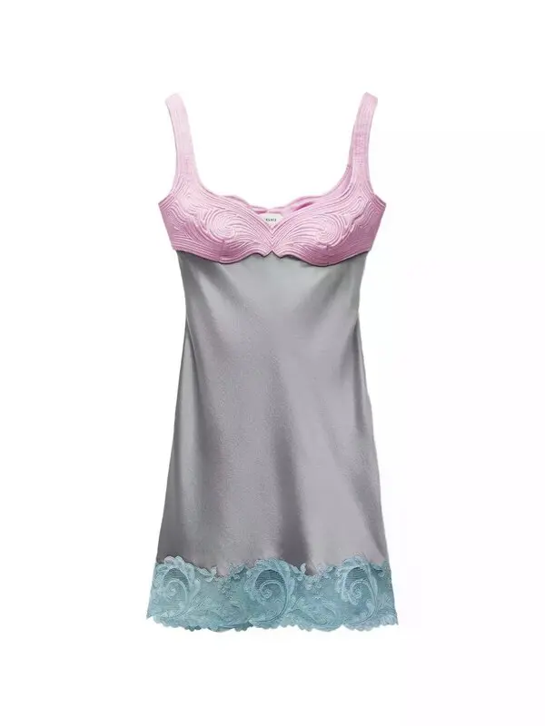 Versace Cady Satin Mini Dress With Lace Trim - Grey
