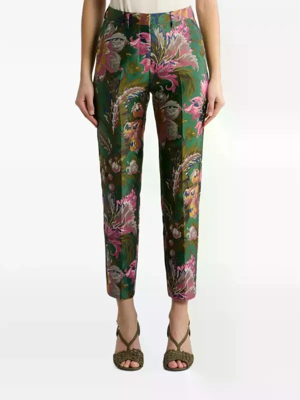 Etro Cotton-silk Blend Floral Motif Jacquard Trousers