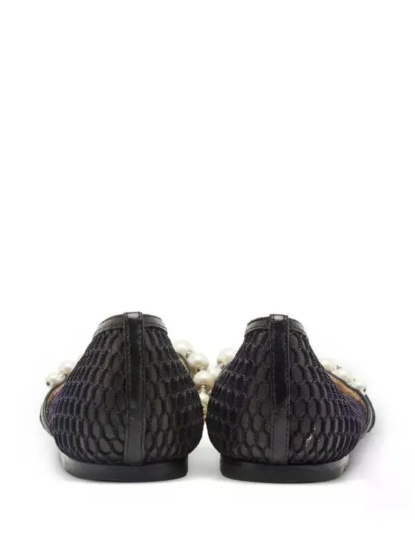 JIMMY CHOO Pearl-embellished Mesh Ballet Flats - Black