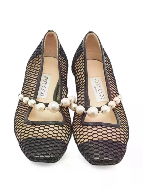 JIMMY CHOO Pearl-embellished Mesh Ballet Flats