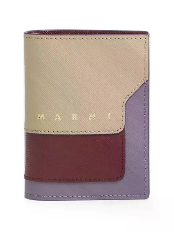 Marni Taupe, Ruby And Purple Saffiano-leather Bifold Wallet - Red