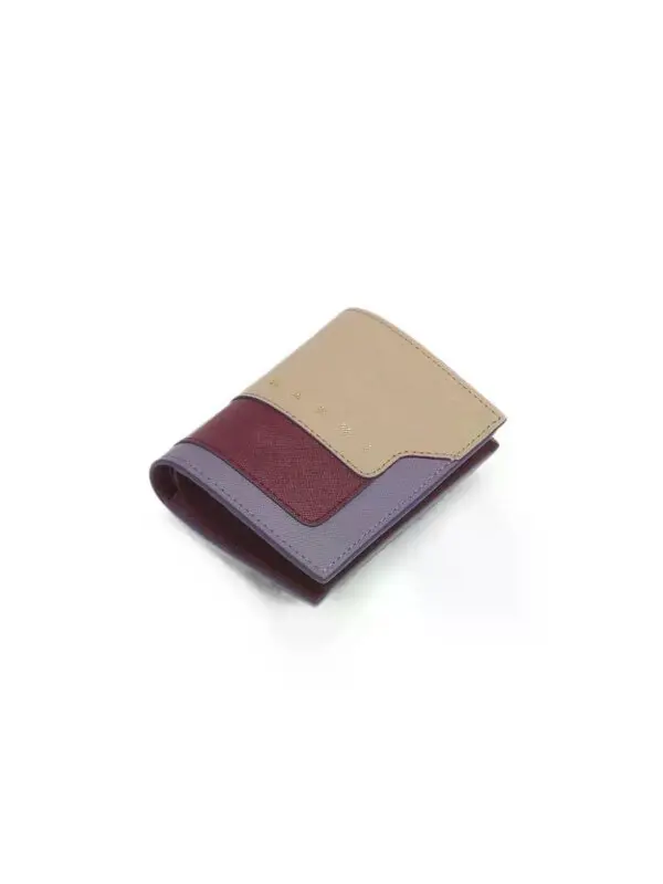 Marni Taupe, Ruby And Purple Saffiano-leather Bifold Wallet