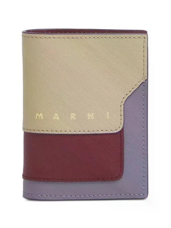 Marni Taupe, Ruby And Purple Saffiano-leather Bifold Wallet - Red