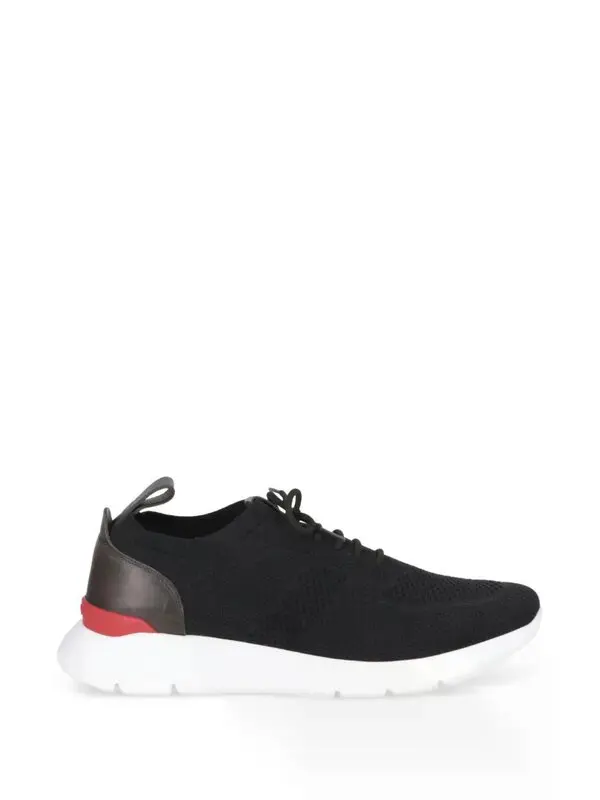 Isaia Leather Sneakers With Knit Panels